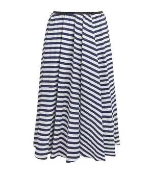 Maje Pleated Stripe Midi Skirt