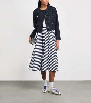 Maje Pleated Stripe Midi Skirt
