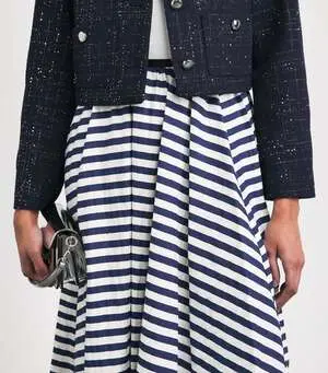 Maje Pleated Stripe Midi Skirt