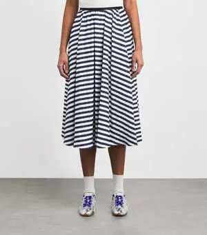 Maje Pleated Stripe Midi Skirt