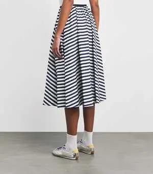 Maje Pleated Stripe Midi Skirt