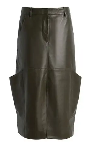 Françoise Leather Midi Skirt With Belt - Green