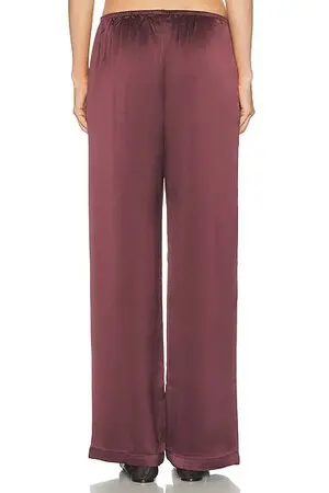 LESET Wide Leg Satin Pants - Malbec