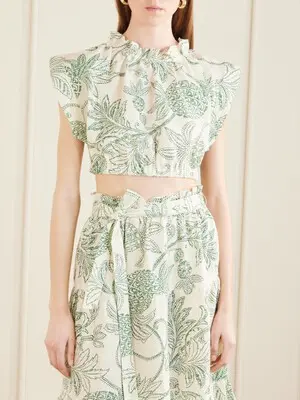 LEMLEM Muna Cropped Linen Top - Green