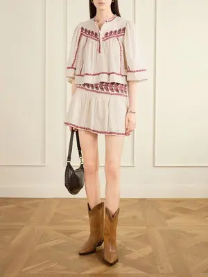MARANT ETOILE Juline Embroidered Organic Cotton Shirt - Neutrals