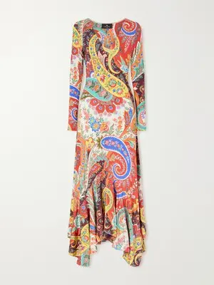 Etro Paisley-print Jersey Maxi Dress With Ruffled Hem