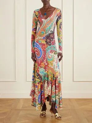 Etro Paisley-print Jersey Maxi Dress With Ruffled Hem