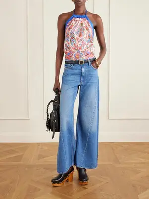 Etro Cropped Printed Silk-satin Halterneck Top - Multi