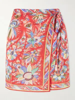 Etro Floral-print Voile Sarong - Burgundy