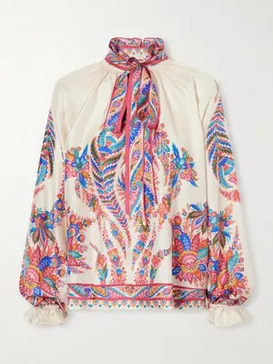 Etro Paisley-print Silk Blouse With Pussy-bow - Multi