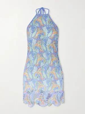 Etro Crocheted Halterneck Mini Dress - Blue