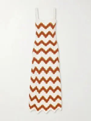 Escvdo Marea Striped Crocheted Cotton Maxi Dress