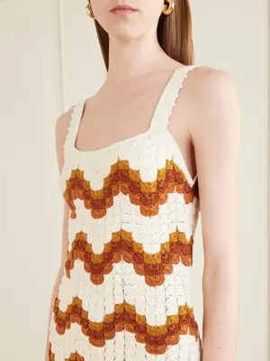 Escvdo Marea Striped Crocheted Cotton Maxi Dress