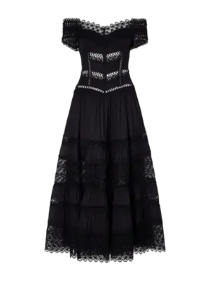 Charo Ruiz Ibiza Amaira Embroidered Lace-trimmed Cotton-blend Maxi Dress - Black