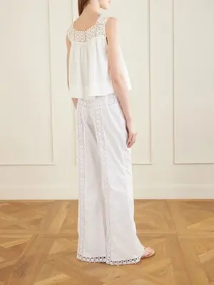Calle Del Mar Heirloom Lace-trimmed Cotton-poplin Top - White