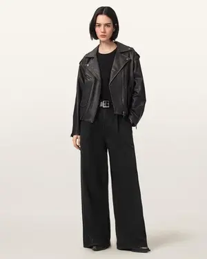 ALLSAINTS Haze Pleated Wide Leg Jeans - Black