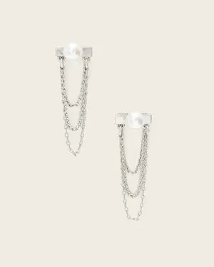 ALLSAINTS Nellie Chain And Pearl Drop Earrings - Silver