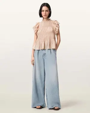 ALLSAINTS Haze Wide Leg Pleated Jeans - Blue