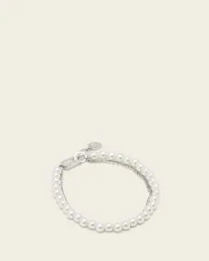 ALLSAINTS Pearl And Chain Bracelet With Carabiner Closure - Silver