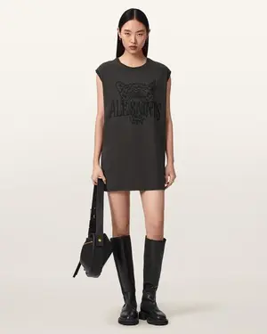 ALLSAINTS Wild Brooke Relaxed Fit Mini T-shirt Dress - Grey