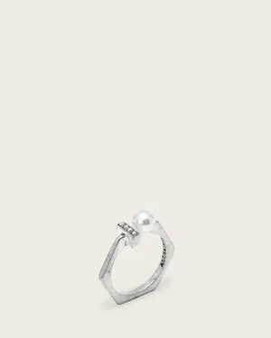 ALLSAINTS Nellie Ring With Pearl And Pave Detail - Silver