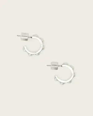 ALLSAINTS Nellie Post Back Small Hoop Earrings With Faux Pearls - Silver
