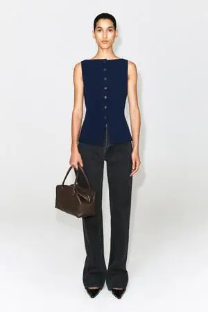 Cos Cotton-blend Crepe Vest - Navy