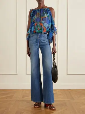 Etro Off-the-shoulder Ruffled Printed Silk-chiffon Blouse