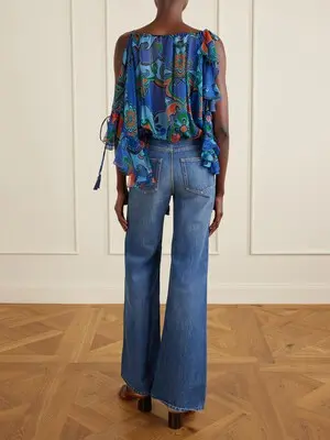 Etro Off-the-shoulder Ruffled Printed Silk-chiffon Blouse