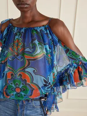 Etro Off-the-shoulder Ruffled Printed Silk-chiffon Blouse