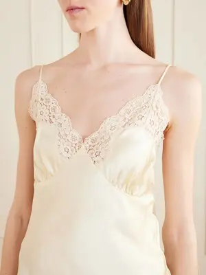 Stella McCartney Lace-trimmed Silk-satin Top - Neutrals