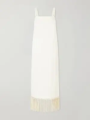 TALLER MARMO Palermo Fringed Crepe Midi Dress - Neutrals