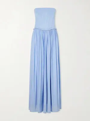Simkhai Adalys Gathered Stretch-jersey Bustier Maxi Dress - Blue