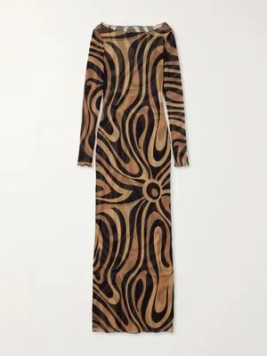 Emilio Pucci Printed Mesh Maxi Dress - Neutrals