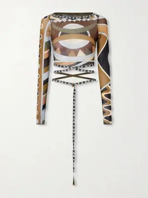 Emilio Pucci Cropped Printed Tulle Top - Green