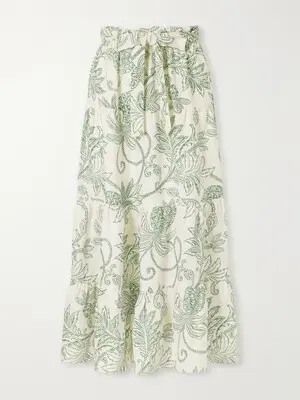 LEMLEM Sanaa Tiered Printed Linen Midi Skirt