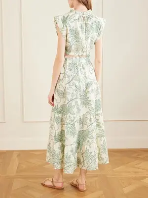 LEMLEM Sanaa Tiered Printed Linen Midi Skirt