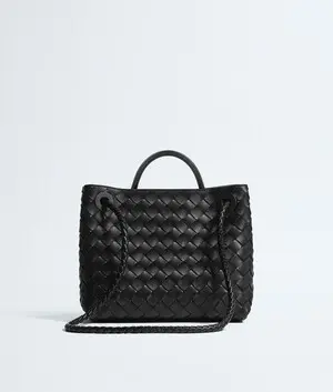 Bottega Veneta Intrecciato Leather Andiamo Top Handle Bag - Black