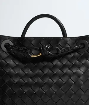 Bottega Veneta Intrecciato Leather Andiamo Top Handle Bag - Black
