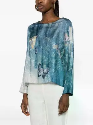 PIERRE-LOUIS MASCIA Butterfly-print Long-sleeve Blouse
