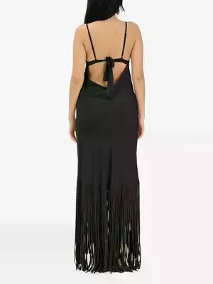Pinko Fringed V-neck Maxi Dress