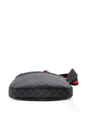 Gucci Web Strap Front Zip Messenger Bag Gg Coated Canvas