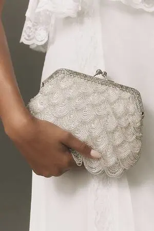 Anthropologie Victoria Heritage Antique Beaded Bag - Silver