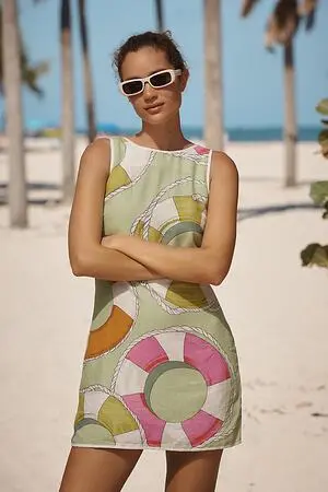 CELANDINE Printed Linen Mini Dress - Green Pattern