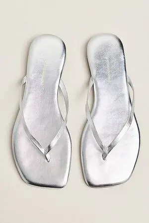 Anthropologie Square-toe Leather Flip-flops - Silver