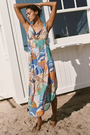 CELANDINE Beaded Market Stall Maxi Dress - Blue Pattern