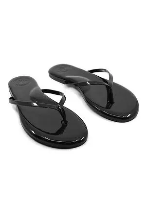 SOLEI SEA Patent Flip Flop Sandals - Black
