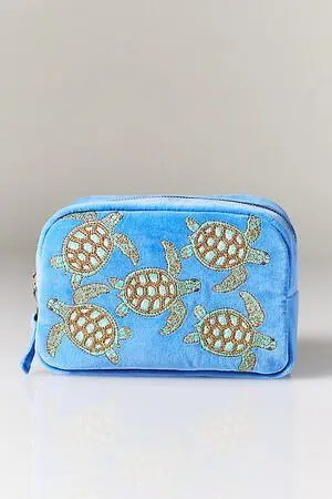 ELIZABETH SCARLETT Embroidered Velvet Makeup Bag - Turtle Conservation