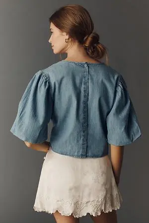 Maeve Embroidered Puff-sleeve Blouse