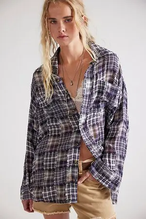 THE TALES Frayed Patchwork Check Shirt